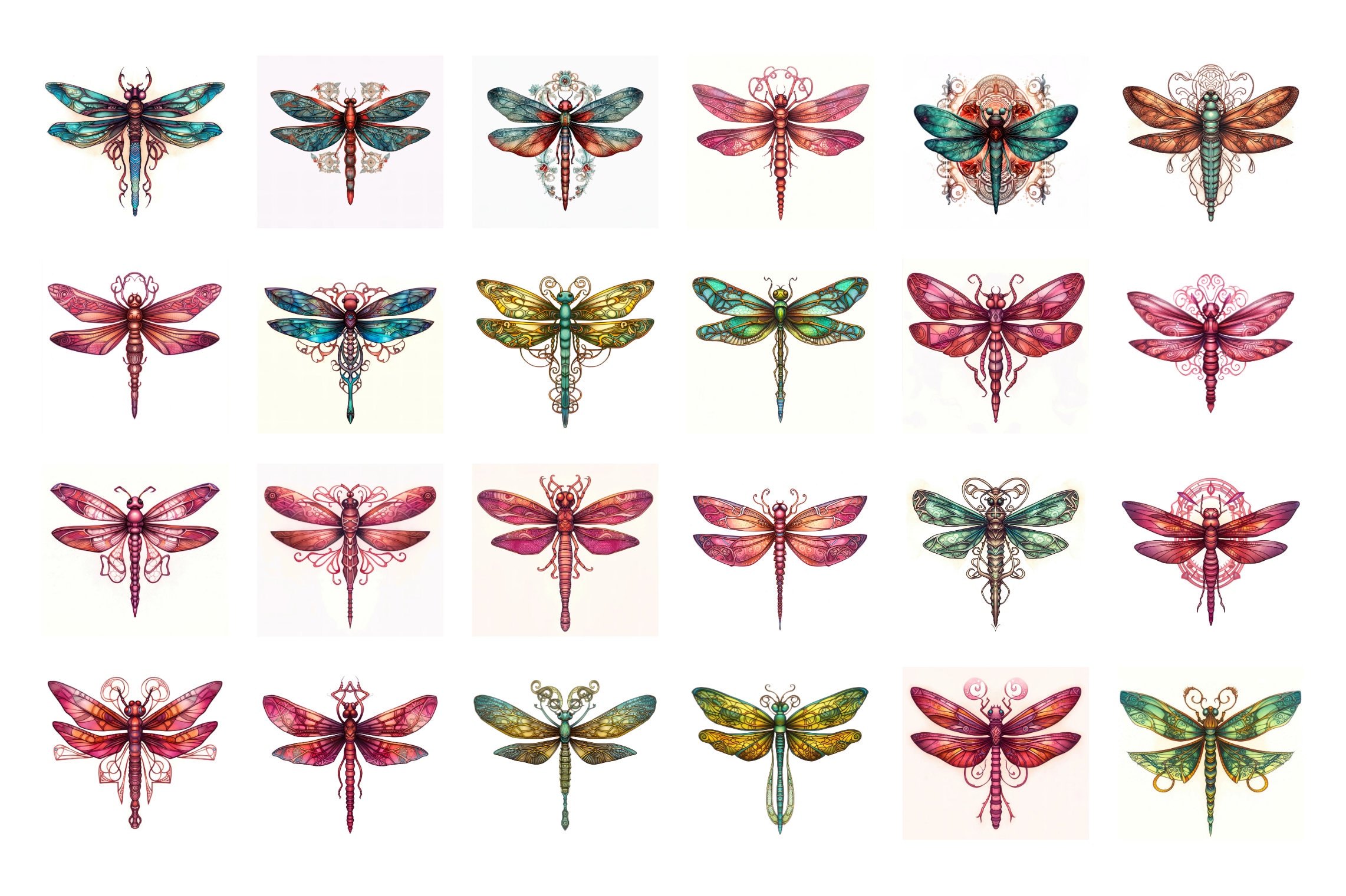 75 Ornate Dragonfly Graphic Design Bundle 1, Watercolor Illustration ...