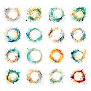 100 PNG Alcohol Ink Gold Splash, Paint Ring, Splatters, Colorful Pastel ...