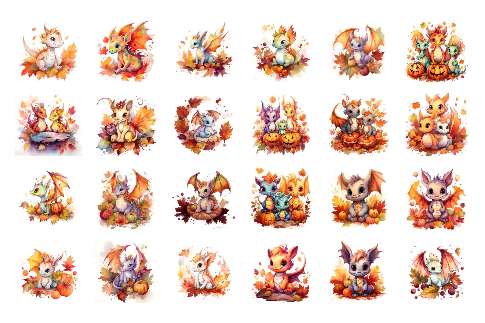 80 PNG Fall / Autumn Dragons Clipart, Fantasy Watercolor Dragons ...