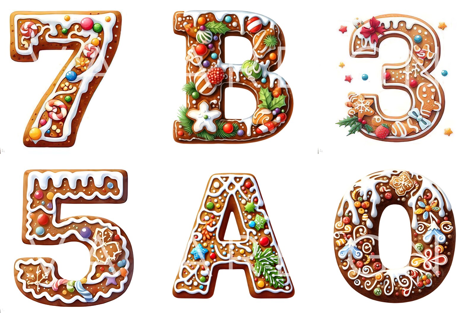 36 Gingerbread Monogram Clipart Bundle, Initial, Letters Watercolor ...