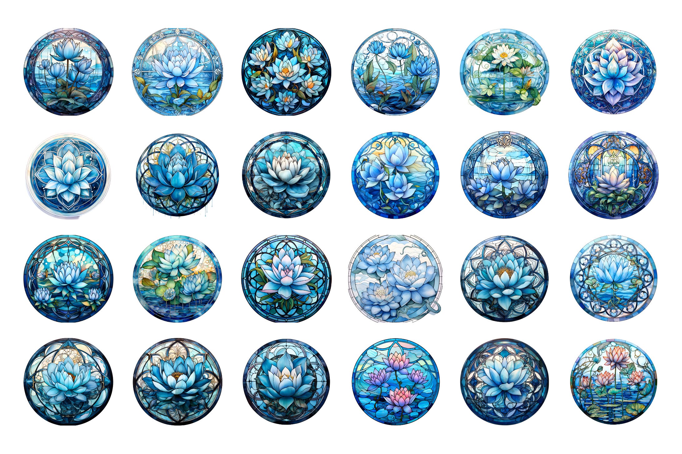 Stained Glass Sacred Blue Lotus Designs, Mandala Watercolor Clipart ...