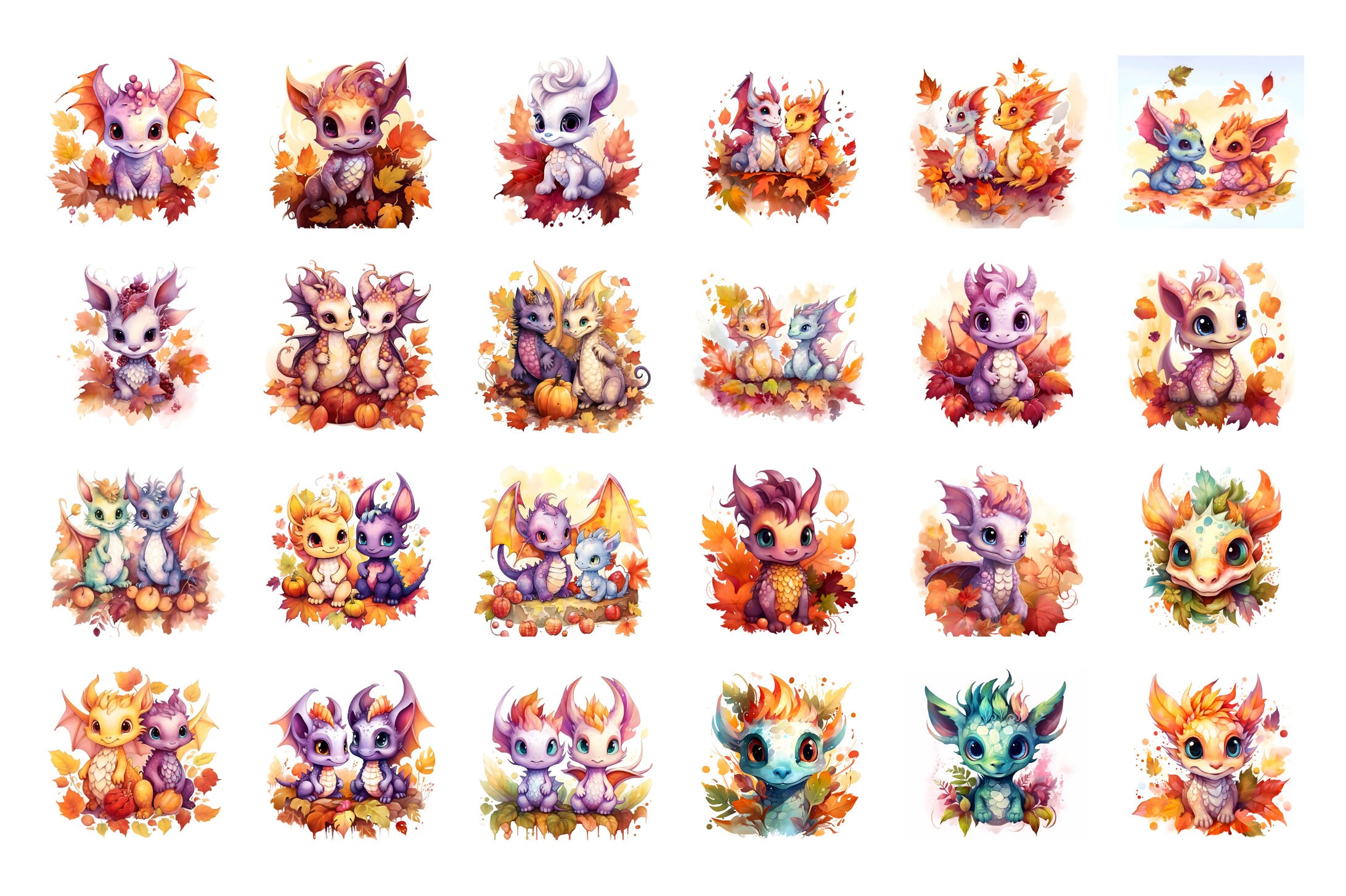 80 PNG Fall / Autumn Dragons Clipart, Fantasy Watercolor Dragons ...