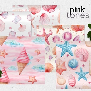 Pastel Beach Patterns Seamless Paper, Watercolor Digital Junk Journal ...