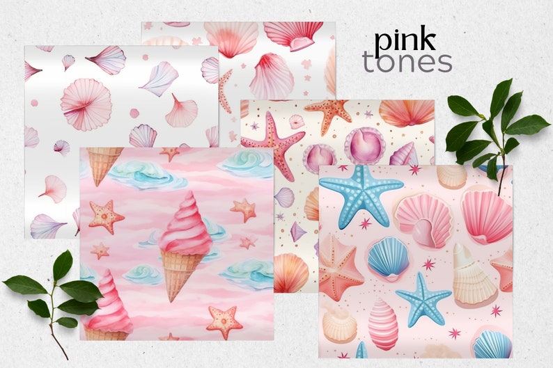 Pastel Beach Patterns Seamless Paper, Watercolor Digital Junk Journal ...