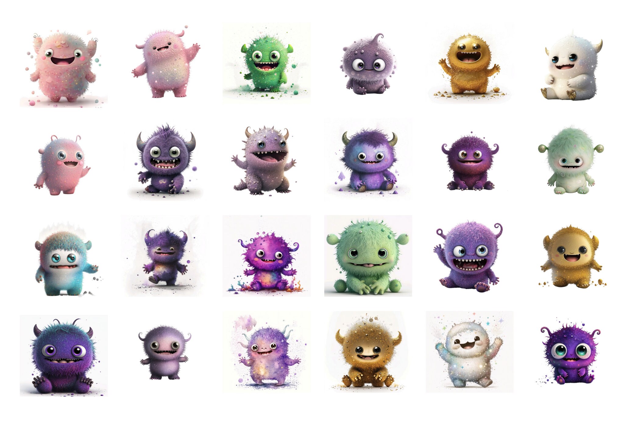 100 PNG Watercolor Baby Monsters Clipart Bundle, Fantasy Baby Monsters ...
