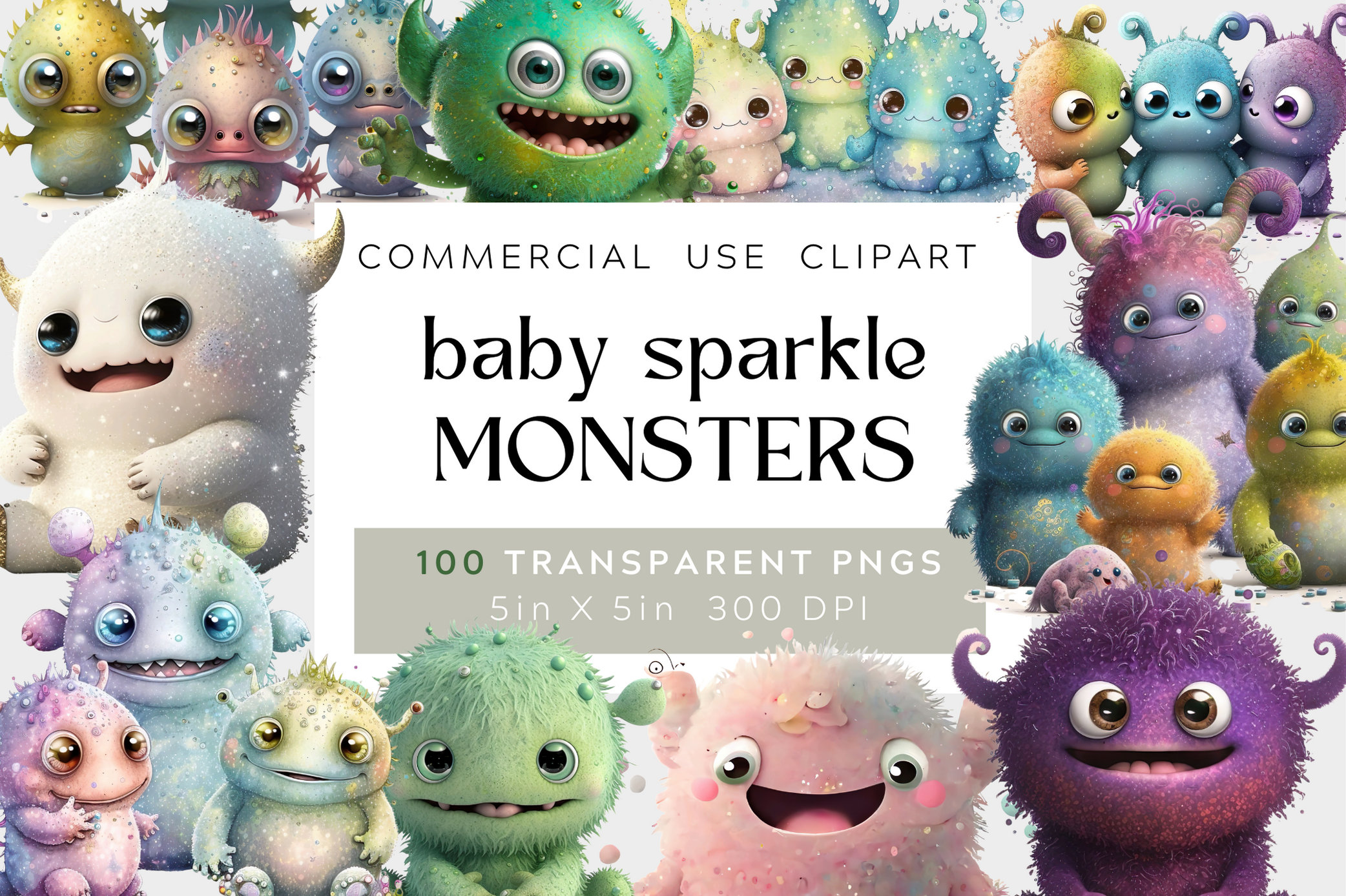 100 PNG Watercolor Baby Monsters Clipart Bundle, Fantasy Baby Monsters ...