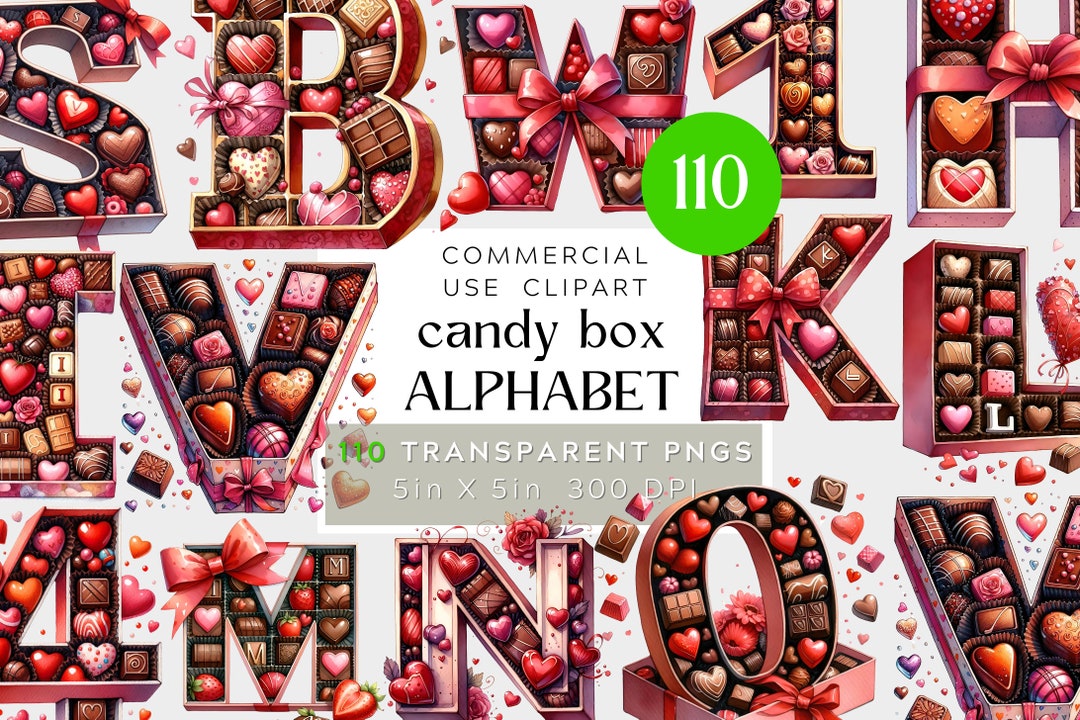 110 PNG Chocolate Box Monogram Clipart Bundle, Letters Watercolor ...