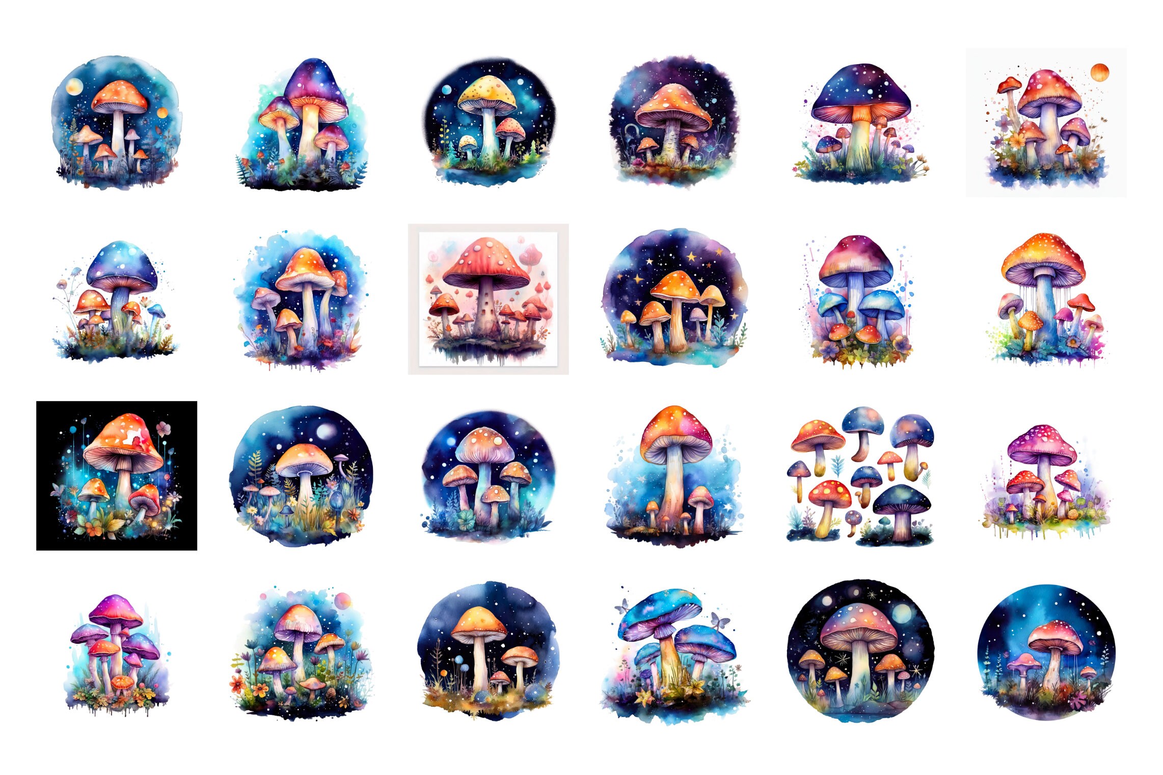 110 PNG Watercolor Mushroom Clipart, Fantasy Colorful Mushrooms ...