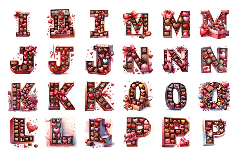 110 PNG Chocolate Box Monogram Clipart Bundle, Letters Watercolor ...