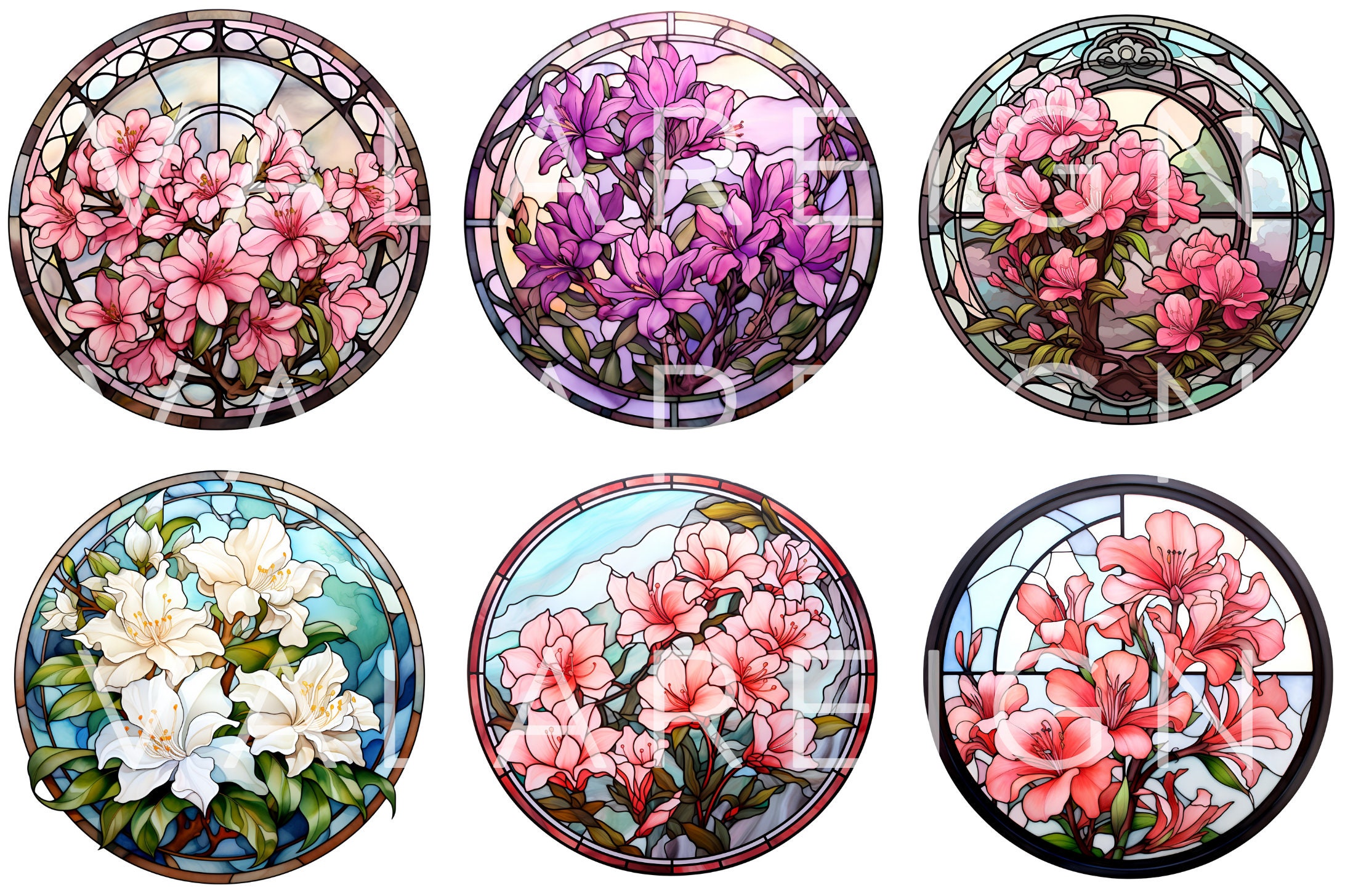 PNG Stained Glass Azalea Clipart, Mandala Watercolor BUNDLE Cathedral ...
