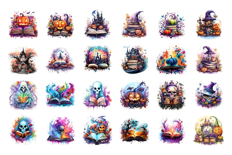 90 PNG Spooky Books, Halloween Library Clipart Bundle, Fantasy Cute and ...