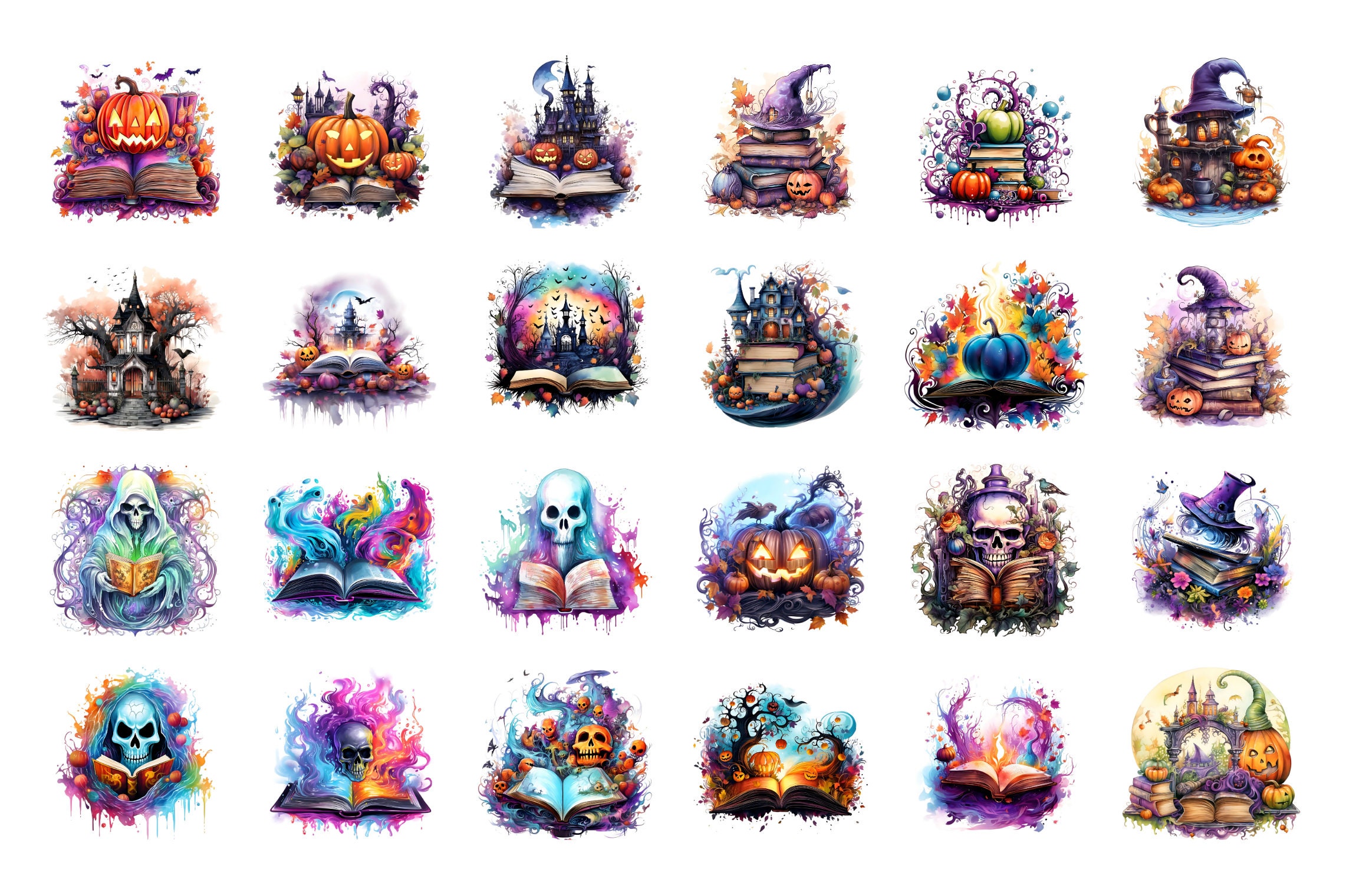 90 PNG Spooky Books, Halloween Library Clipart Bundle, Fantasy Cute and ...