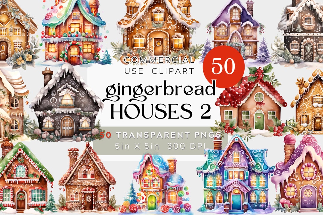 50 PNG Gingerbread House Christmas Clipart Set 2, Adorable Cookies ...