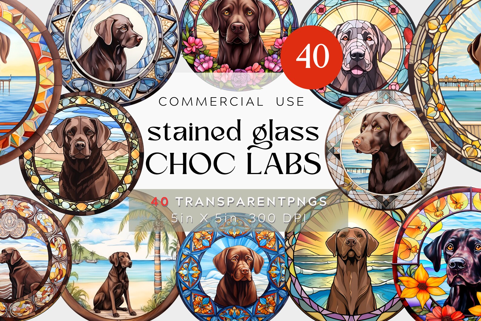 Stained Glass Chocolate Labrador Designs, Mandala Watercolor Clipart ...