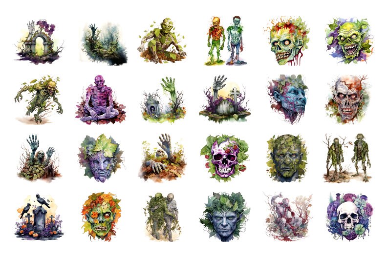70 PNG Forest Zombies 1, Halloween Clipart Bundle, Fantasy Undead ...