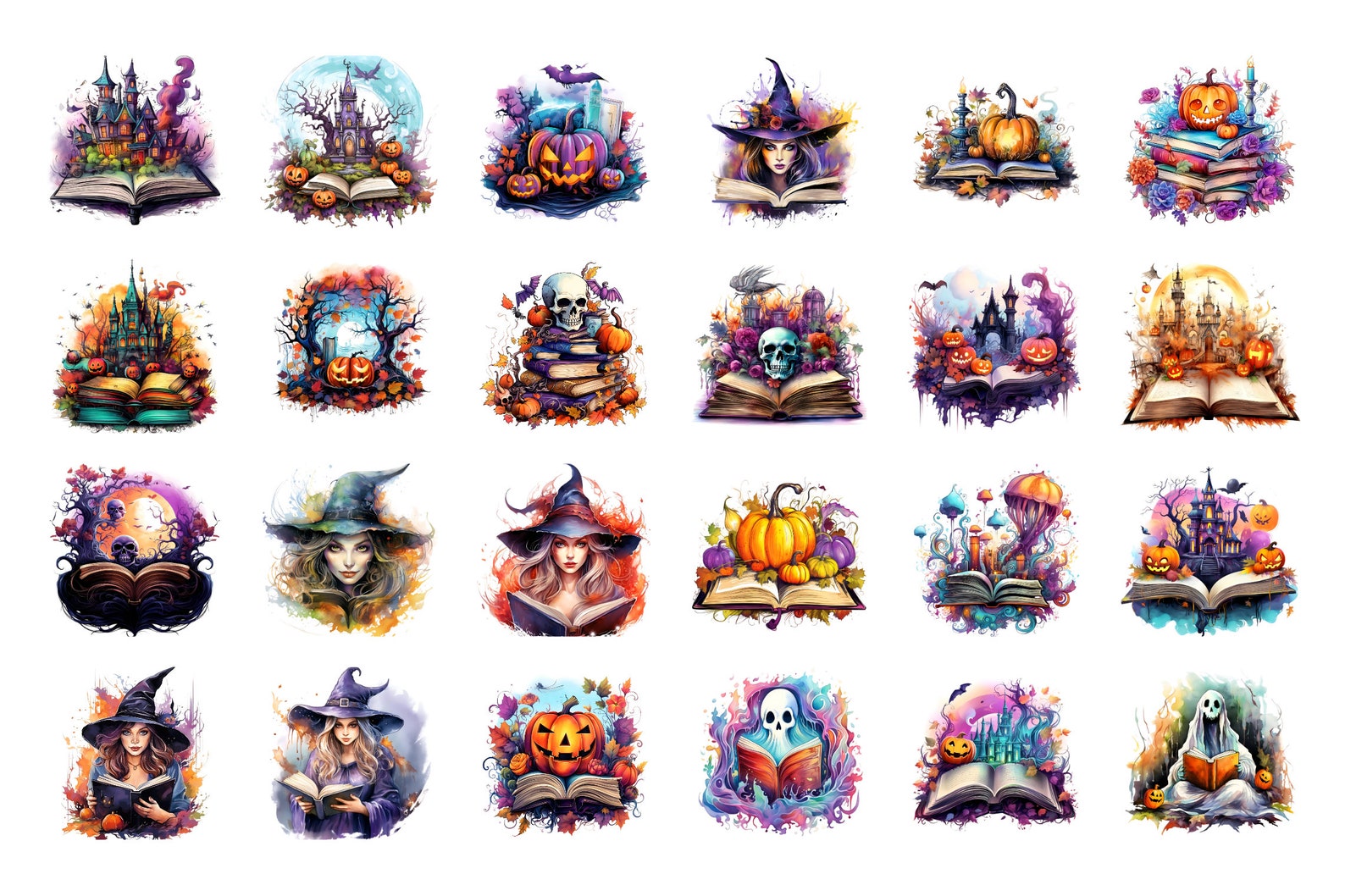 90 PNG Spooky Books, Halloween Library Clipart Bundle, Fantasy Cute and ...