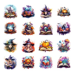 90 PNG Spooky Books, Halloween Library Clipart Bundle, Fantasy Cute and ...