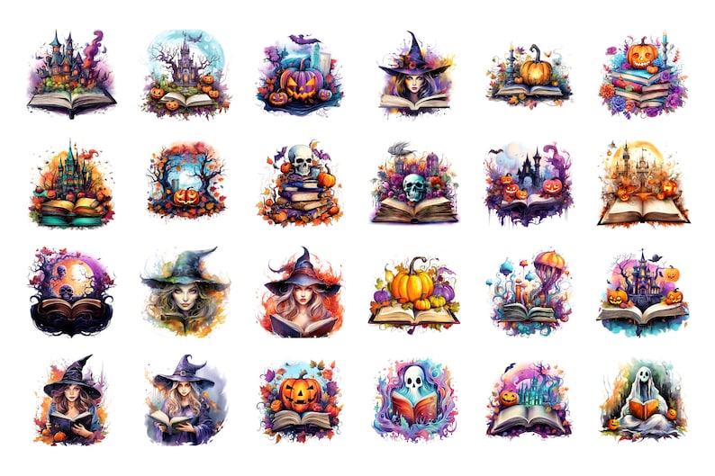 90 PNG Spooky Books, Halloween Library Clipart Bundle, Fantasy Cute and ...