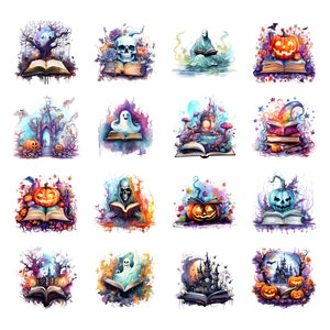 90 PNG Spooky Books, Halloween Library Clipart Bundle, Fantasy Cute and ...