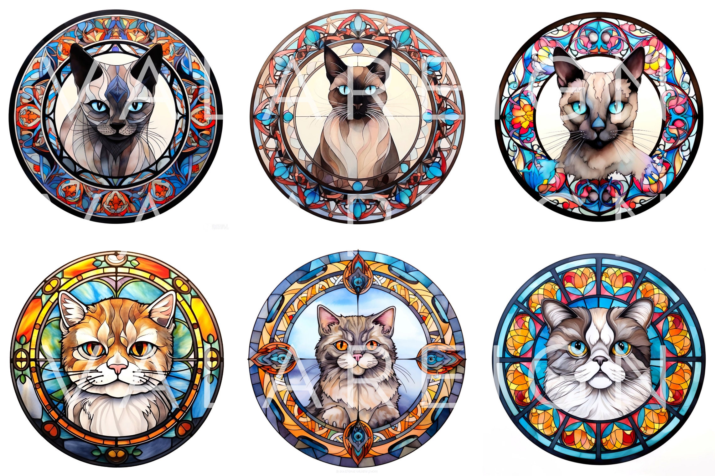 110 Png Stained Glass Cat Designs Mandala Watercolor Clipart Bundle Stained Glass Cats