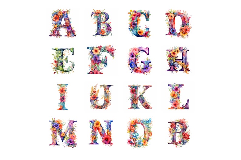 26 Monogram Clipart Bundle, Initial, Letters Watercolor Illustration ...