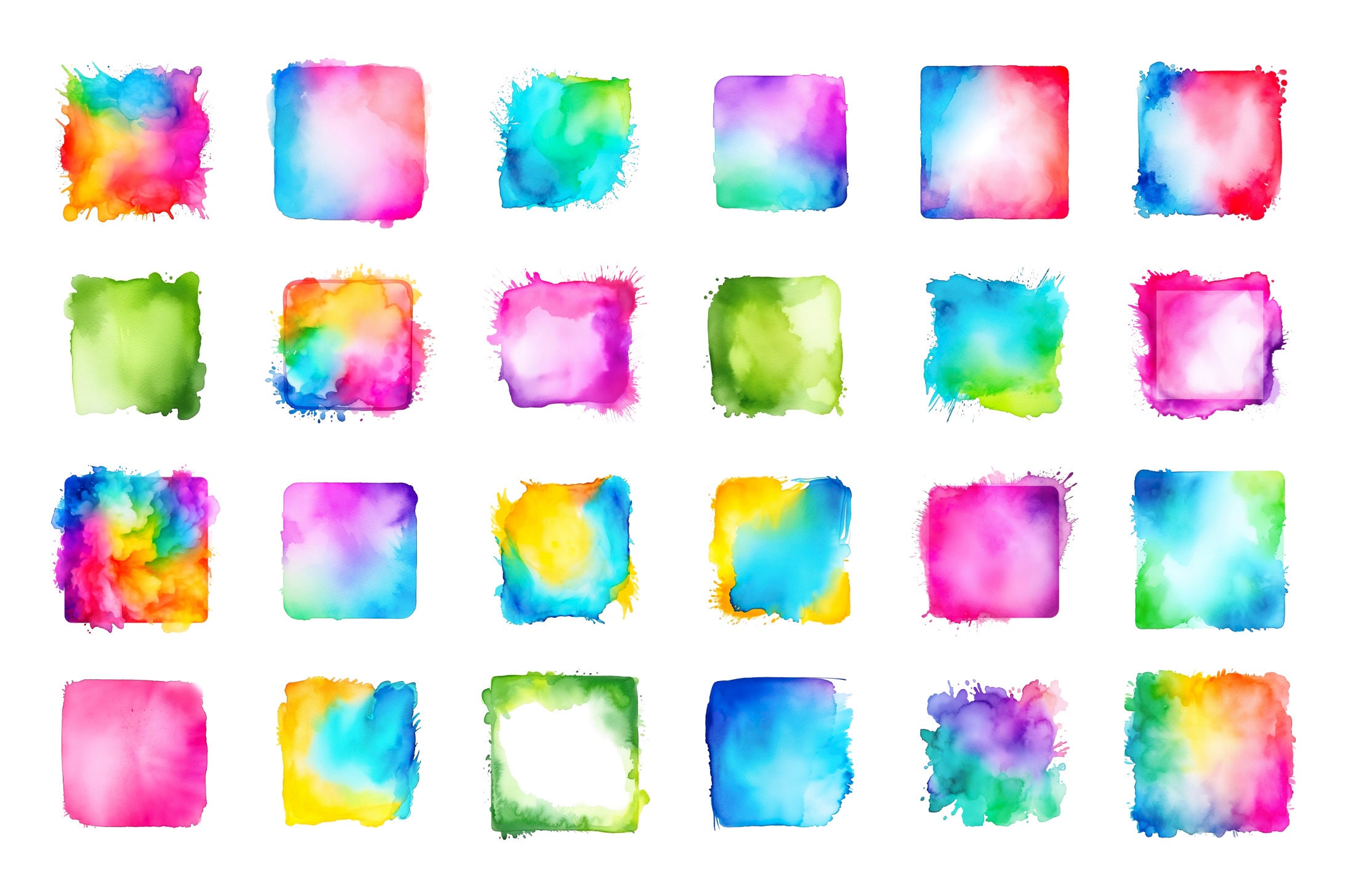 100 PNG Bright Squares, Splatters, Alcohol Ink Splash, Commercial Use ...