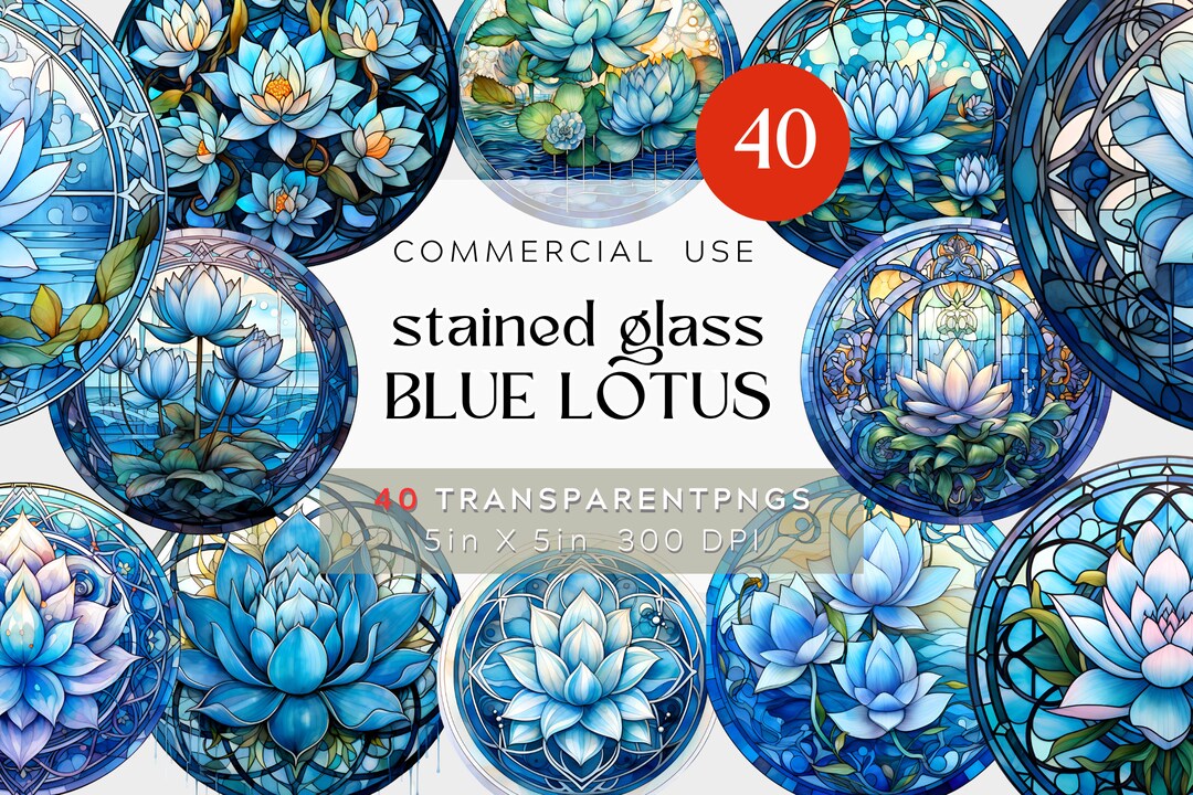 Stained Glass Sacred Blue Lotus Designs, Mandala Watercolor Clipart ...