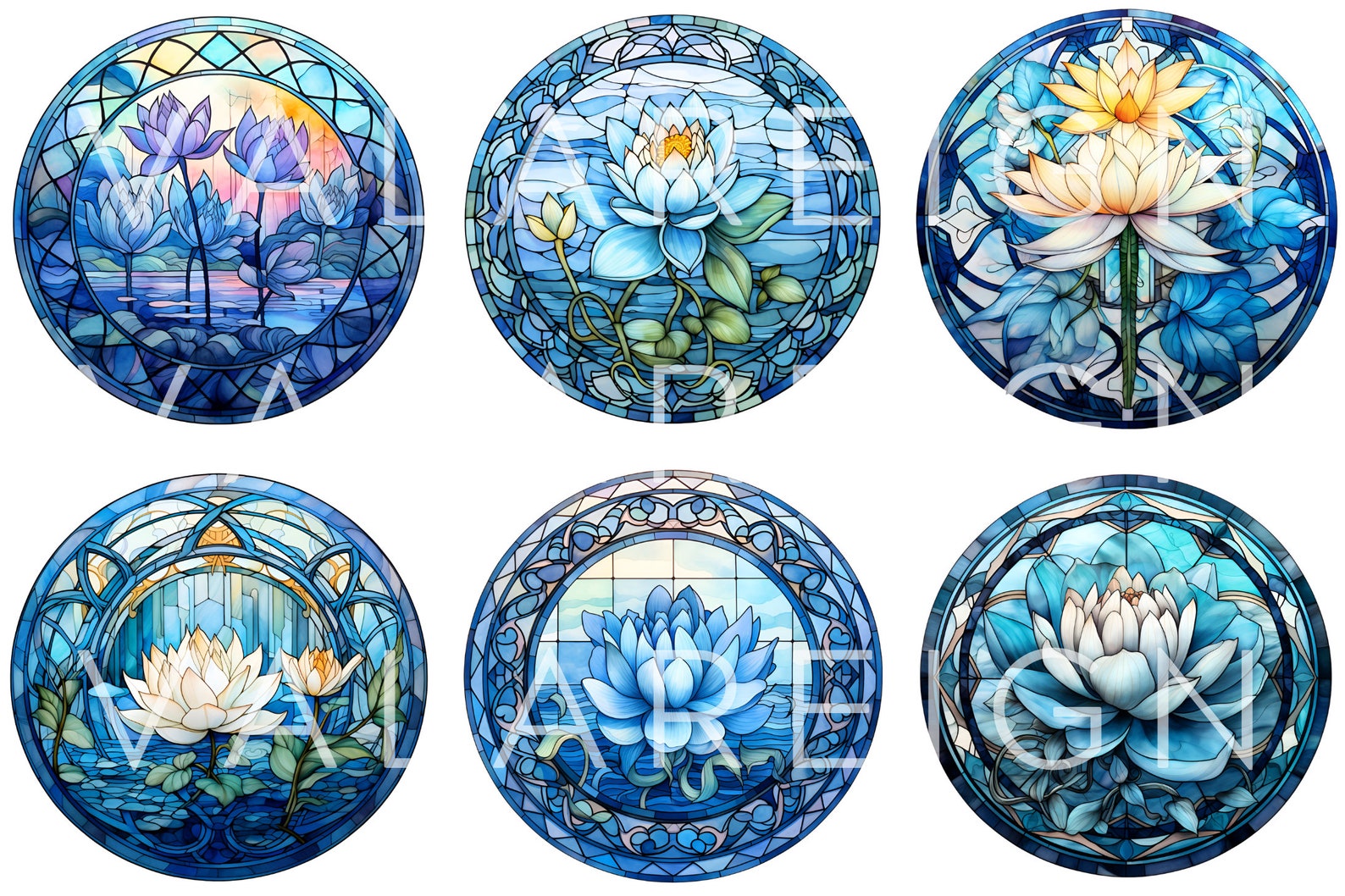 Stained Glass Sacred Blue Lotus Designs, Mandala Watercolor Clipart ...