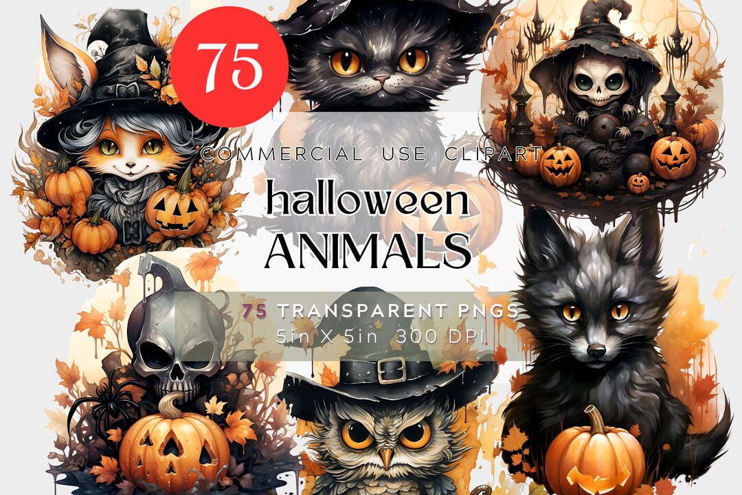 75 PNG Spooky Animals Clipart Bundle, Fantasy Cute and Scary Halloween ...