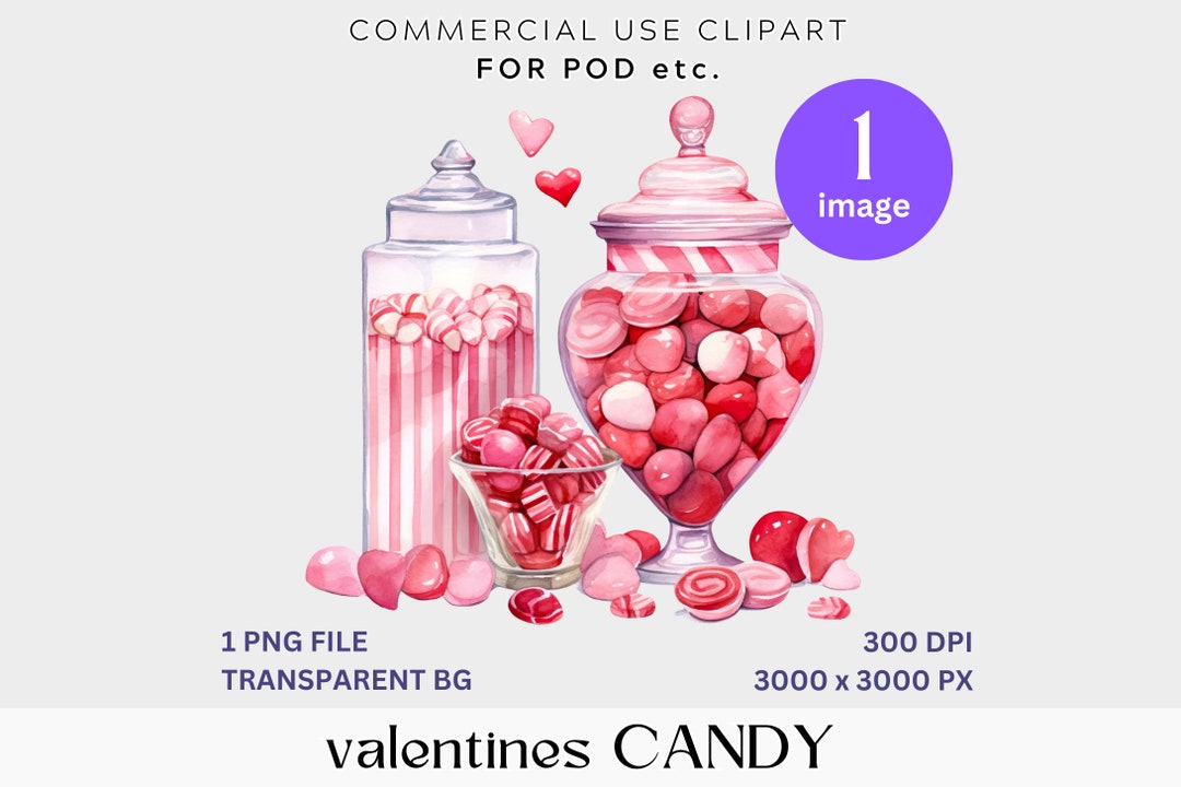 Cute Candy Jar Clipart Watercolor, SINGLE IMAGE, Commercial License ...