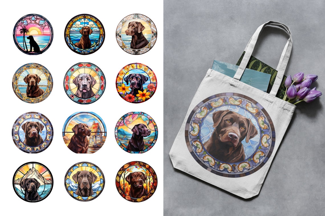 Stained Glass Chocolate Labrador Designs, Mandala Watercolor Clipart ...