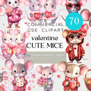 70 PNG Cute Mice, Valentines Day, Watercolor Clipart Bundle ...