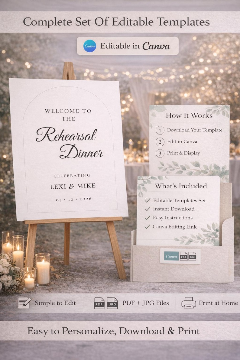 Rehearsal Dinner Welcome Sign Template | Editable Wedding Sign ...