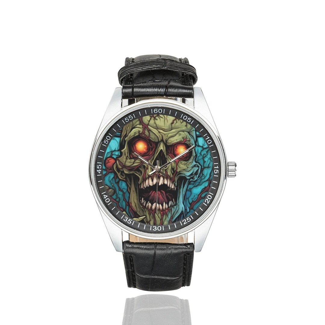 Stained Glass Zombie Watch With Black Leather Band, Watches for Men and ...