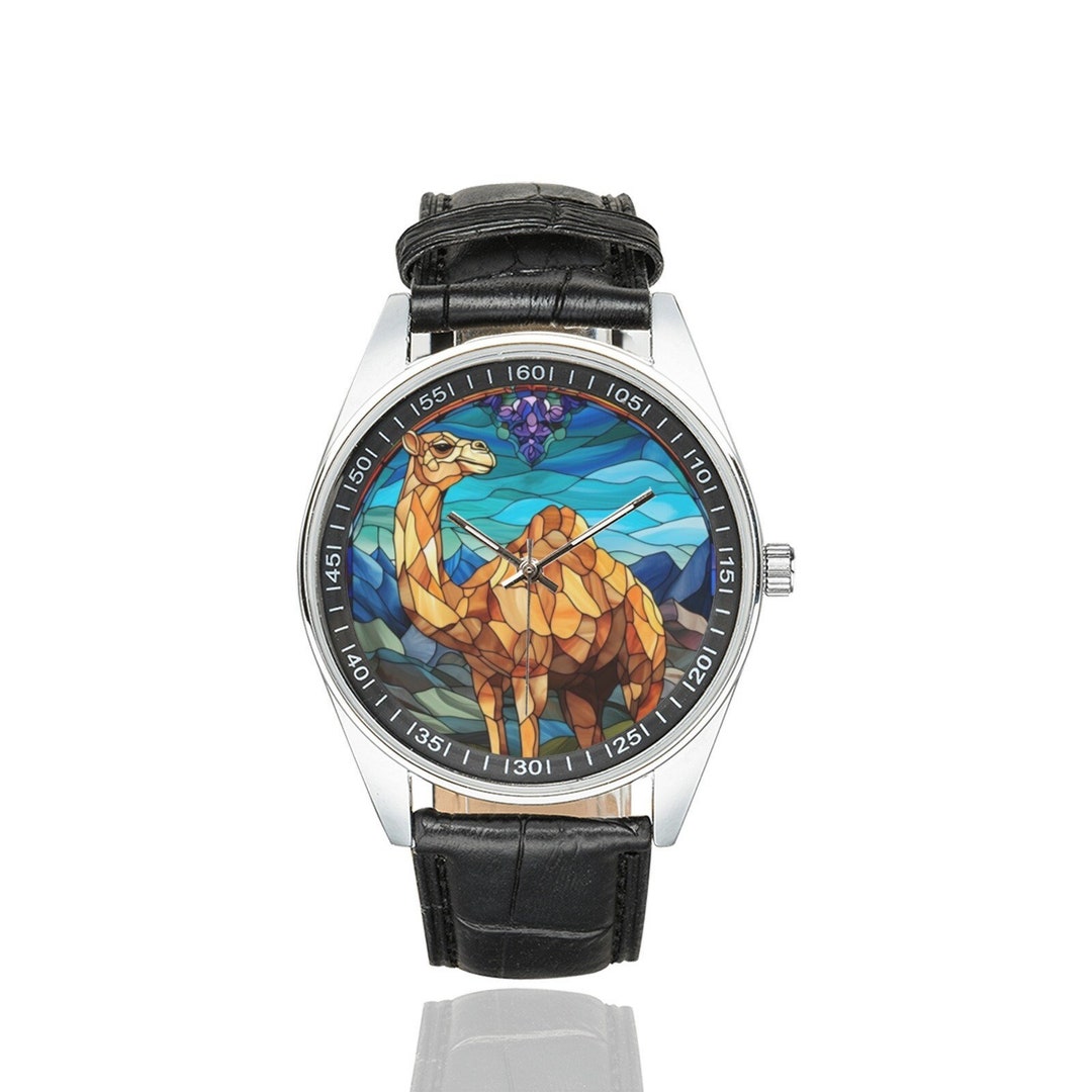 Stained Glass Camel Watch With Black Leather Band, Watches for Men and ...