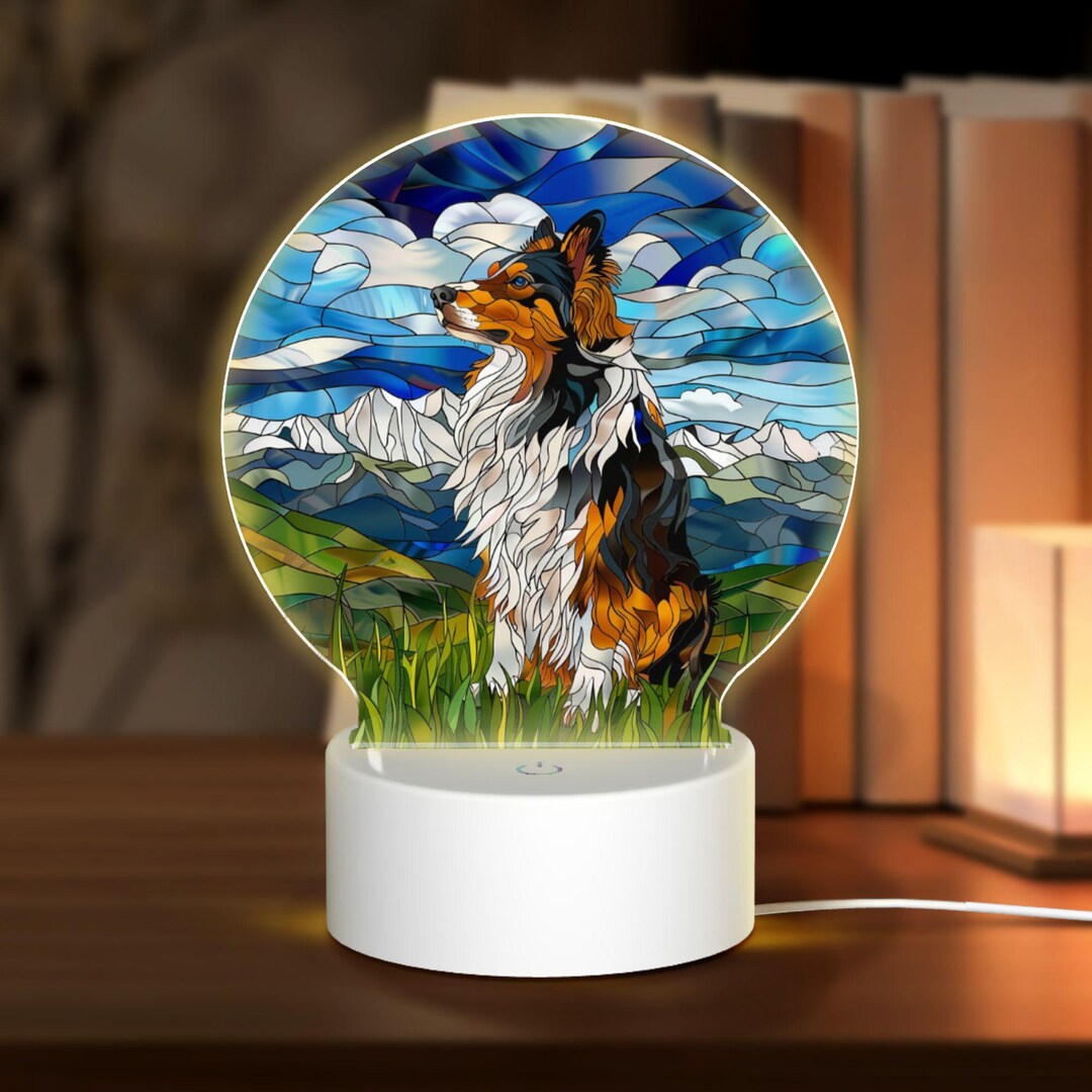 Stained Glass Collie Night Light: Acrylic LED Decor for Dog Lovers - Etsy