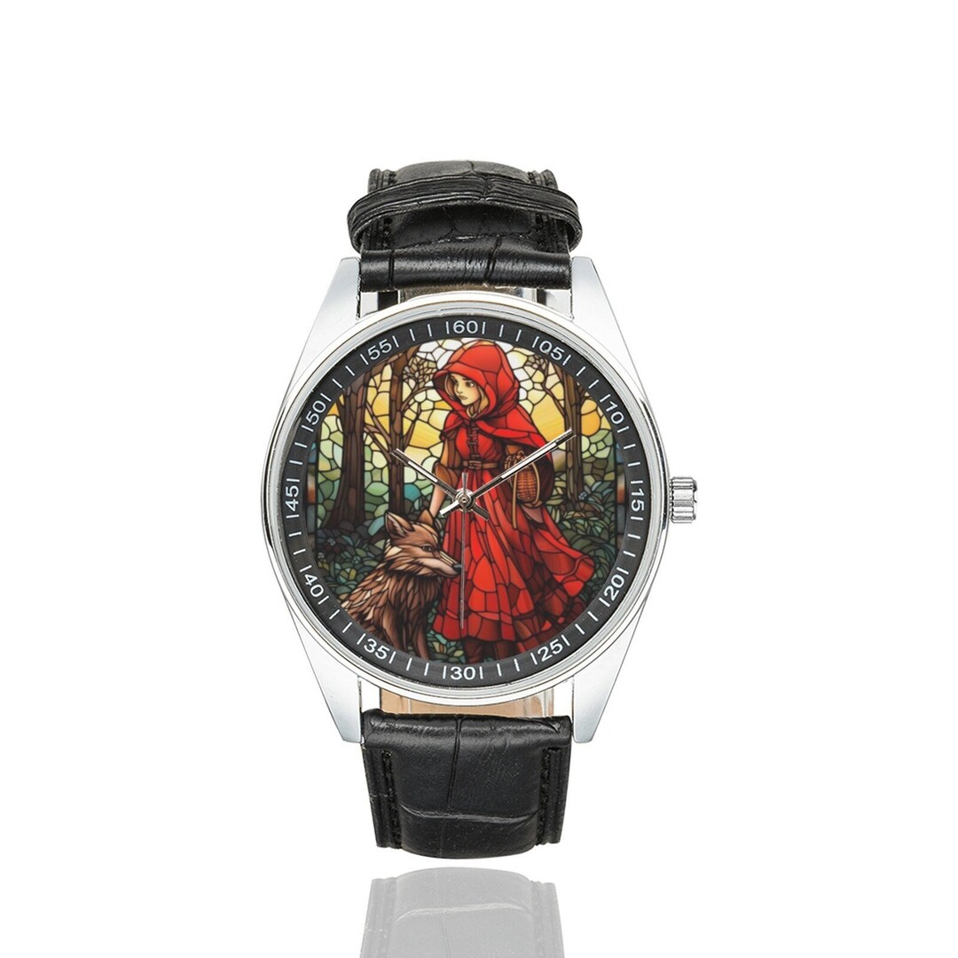Stained Glass Little Red Riding Hood Watch: Black Leather Band - Etsy