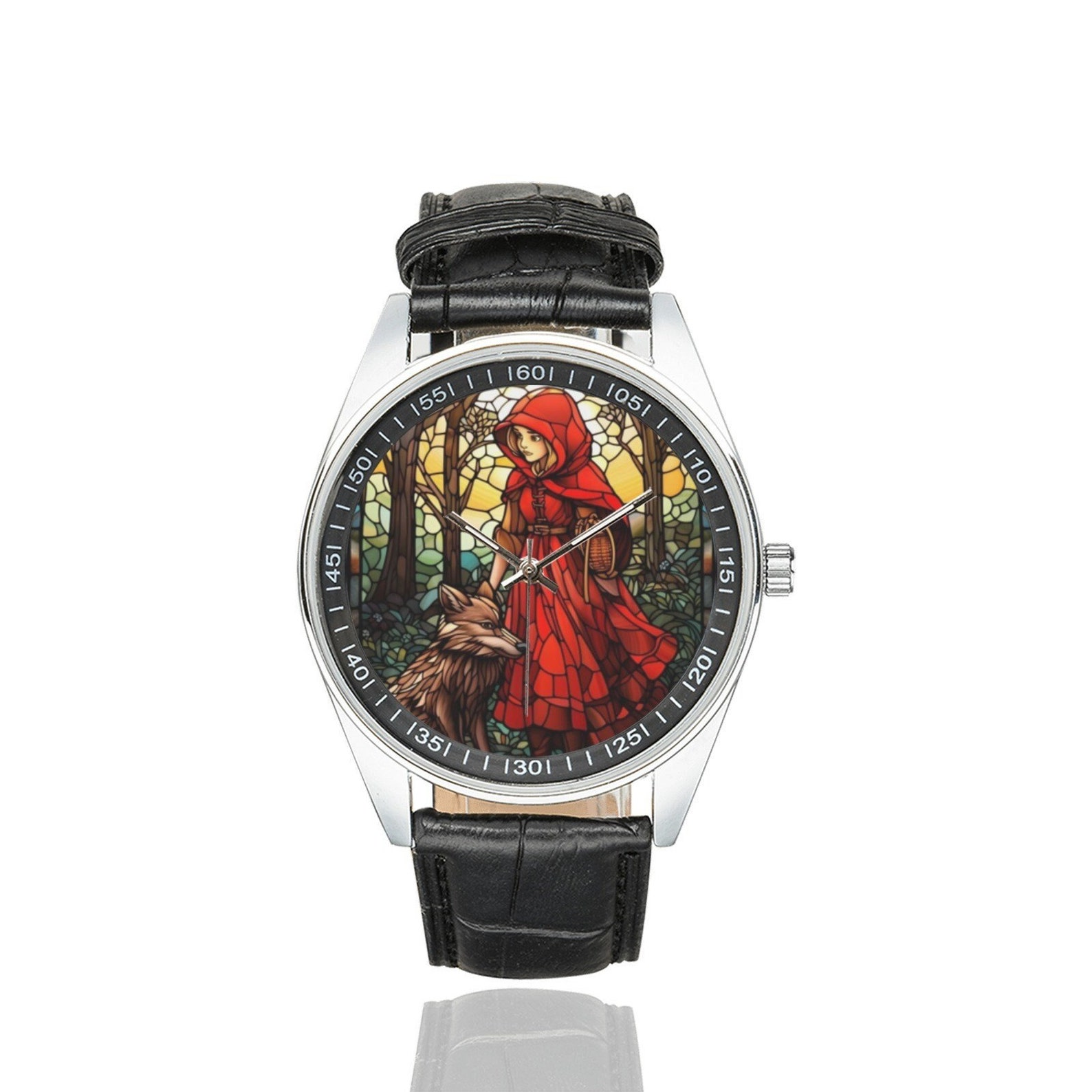 Stained Glass Little Red Riding Hood Watch: Black Leather Band - Etsy