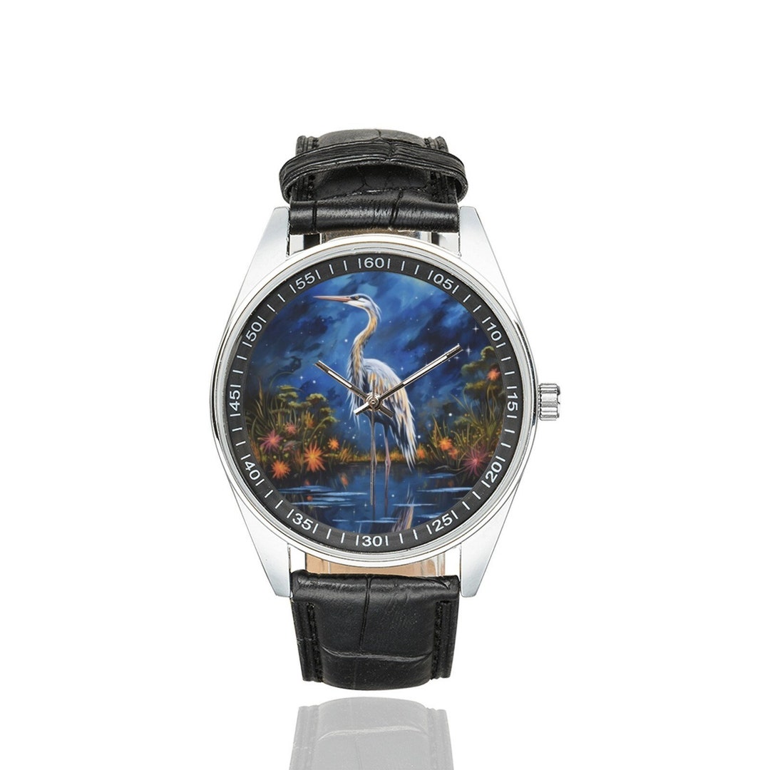 Starry Night Crane Watch With Black Leather Band, Watches for Men and ...