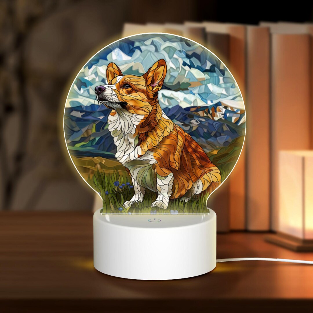 Round Shaped Acrylic Panel Stained Glass Pembroke Welsh Corgi Night ...