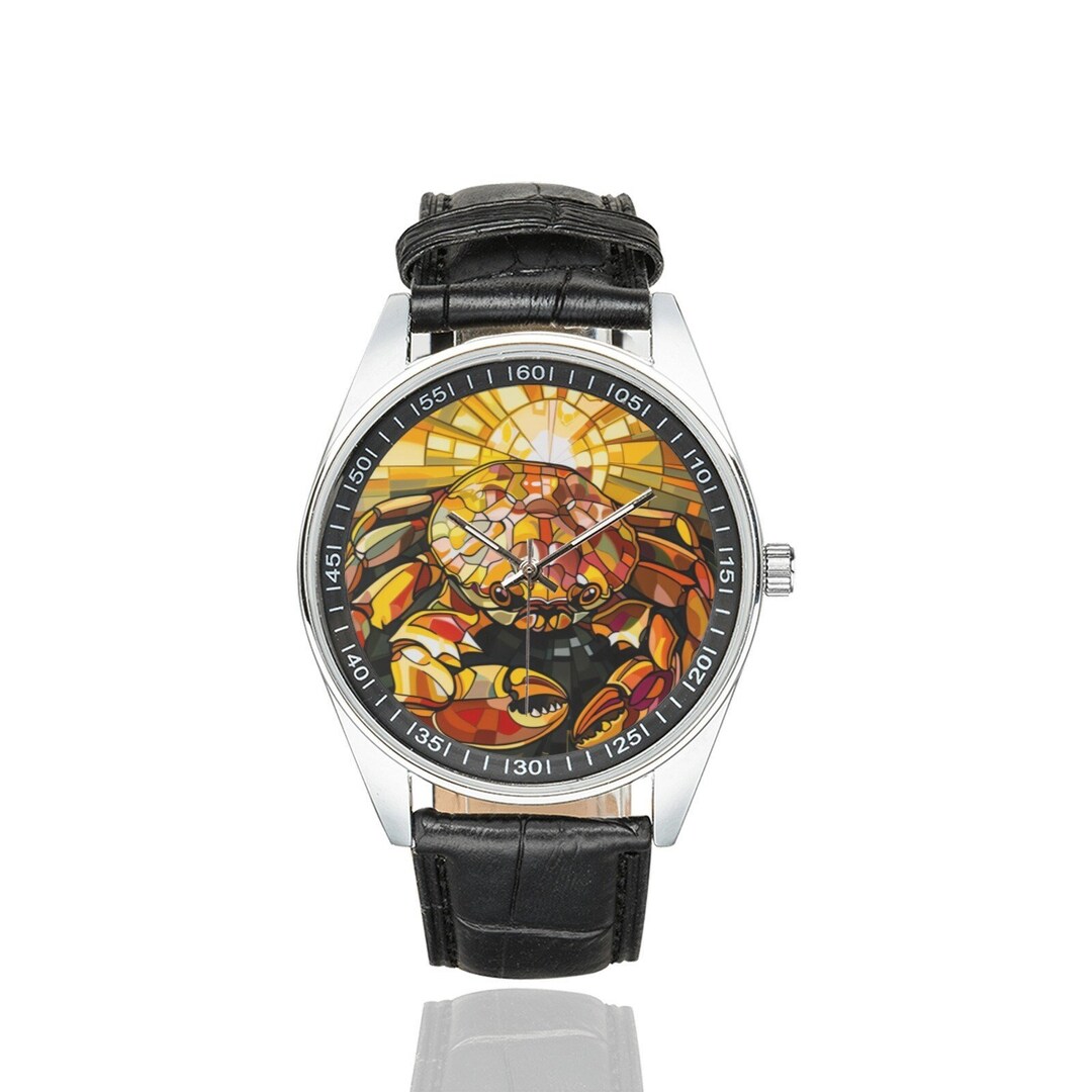 Stained Glass Crab Watch With Black Leather Band, Watches for Men and ...