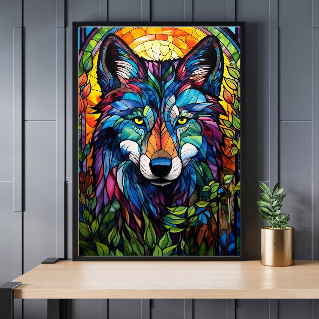 Stained Glass Wolf Jigsaw Puzzle 300/500/1000 Piece - Etsy