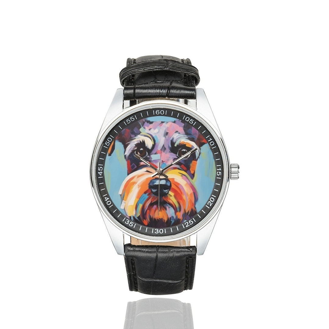 Modernist Miniature Schnauzer Watch With Black Leather Band, Watches ...