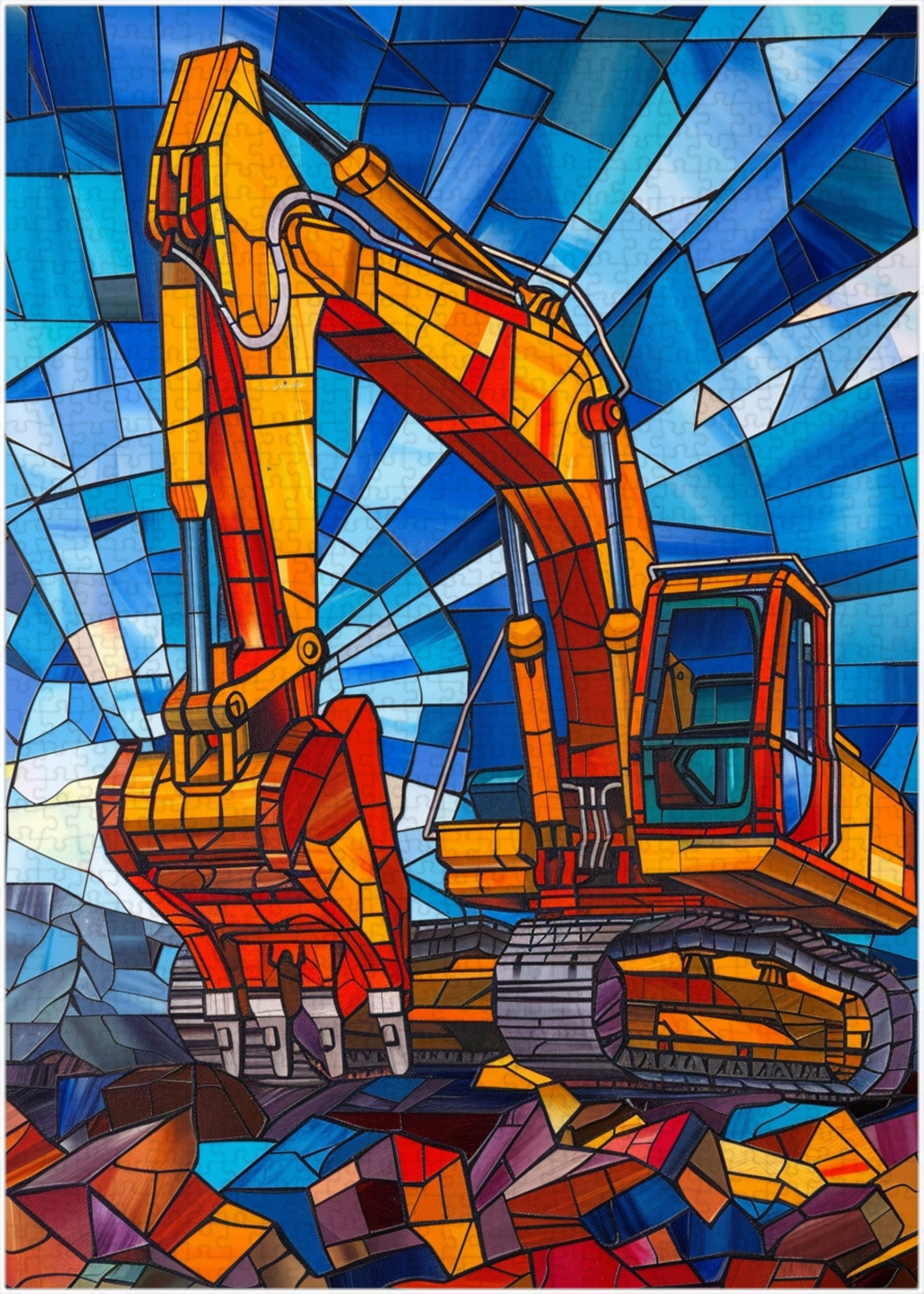 Stained Glass Excavator Jigsaw Puzzle 300/500/1000 Piece - Etsy