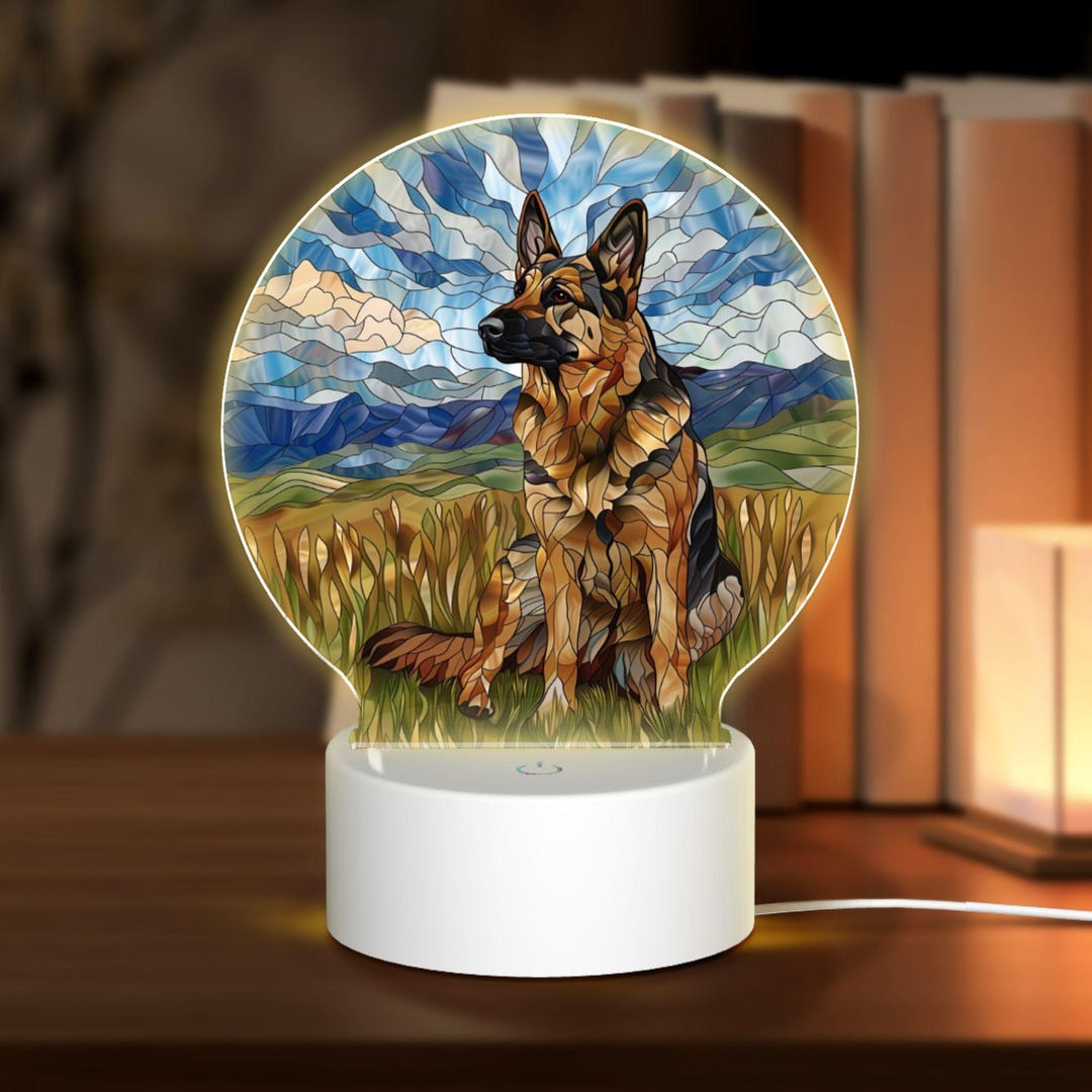 Round Shaped Acrylic Panel Stained Glass German Shepherd Night Light ...