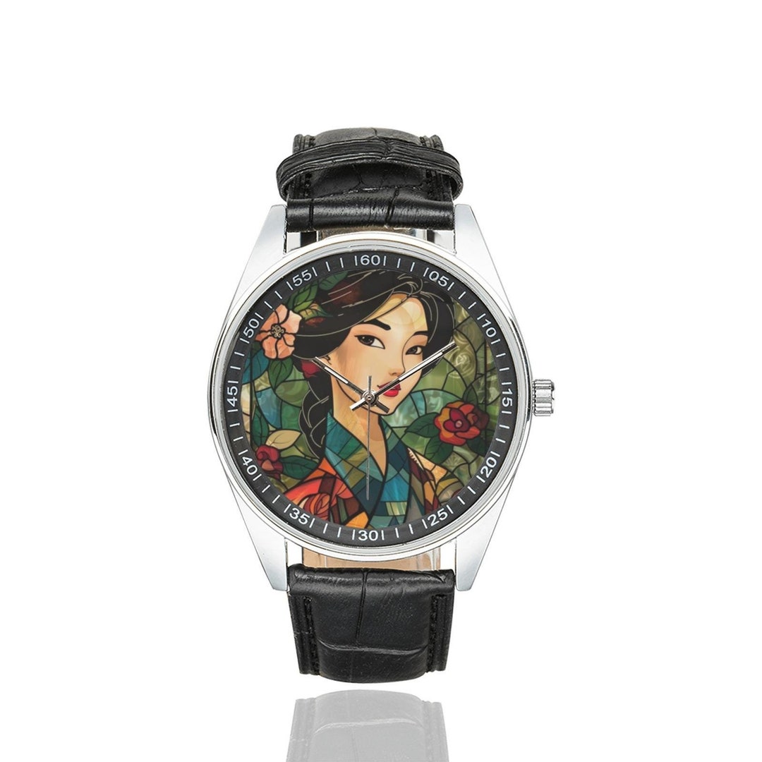 Stained Glass Mulan Watch With Black Leather Band, Watches for Men and ...