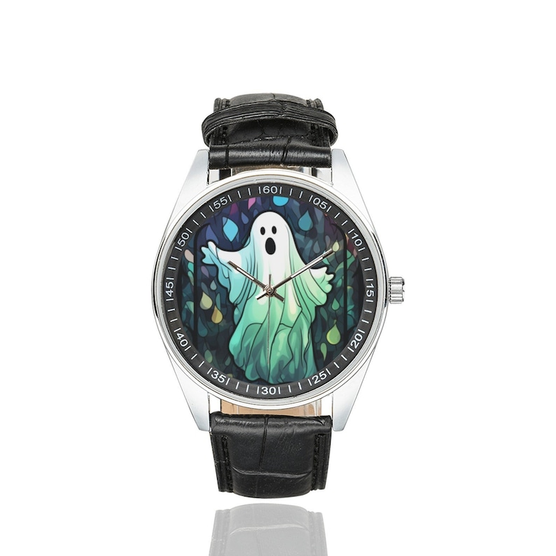 Stained Glass Ghost Watch, Black Leather Band, Spooky Timepiece - Etsy