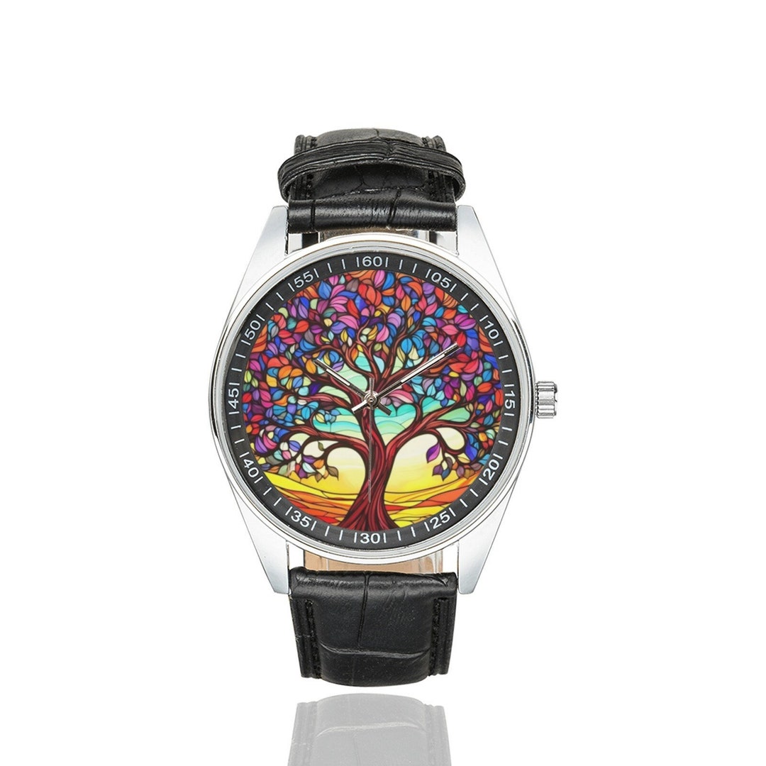 Stained Glass Tree of Life Watch: Black Leather Band - Etsy