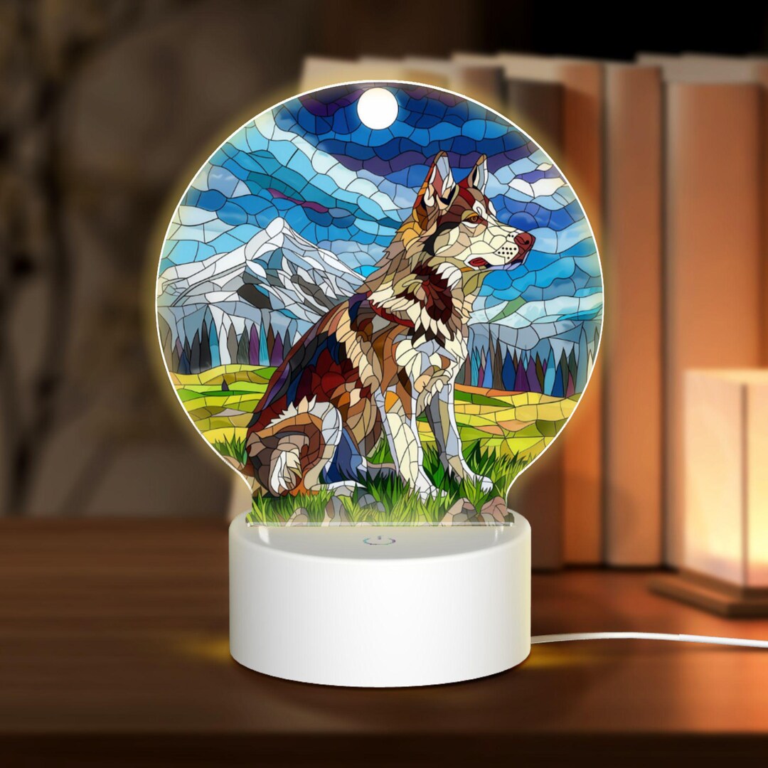 Round Shaped Acrylic Panel Stained Glass Siberian Husky Night Light ...