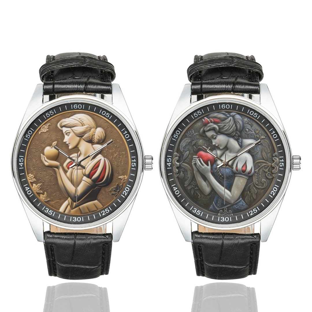 Gold and Silver Medal Snow White Watch With Black Leather Band, Coin ...
